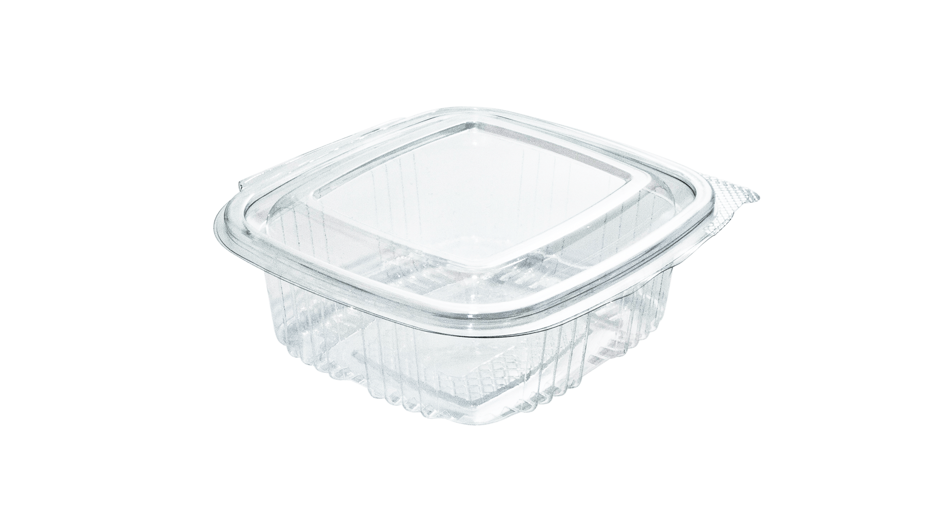 Klappbox, 375 ml, 134 x 128,5 x 48,5 mm, RPET, transparent, mit anh...